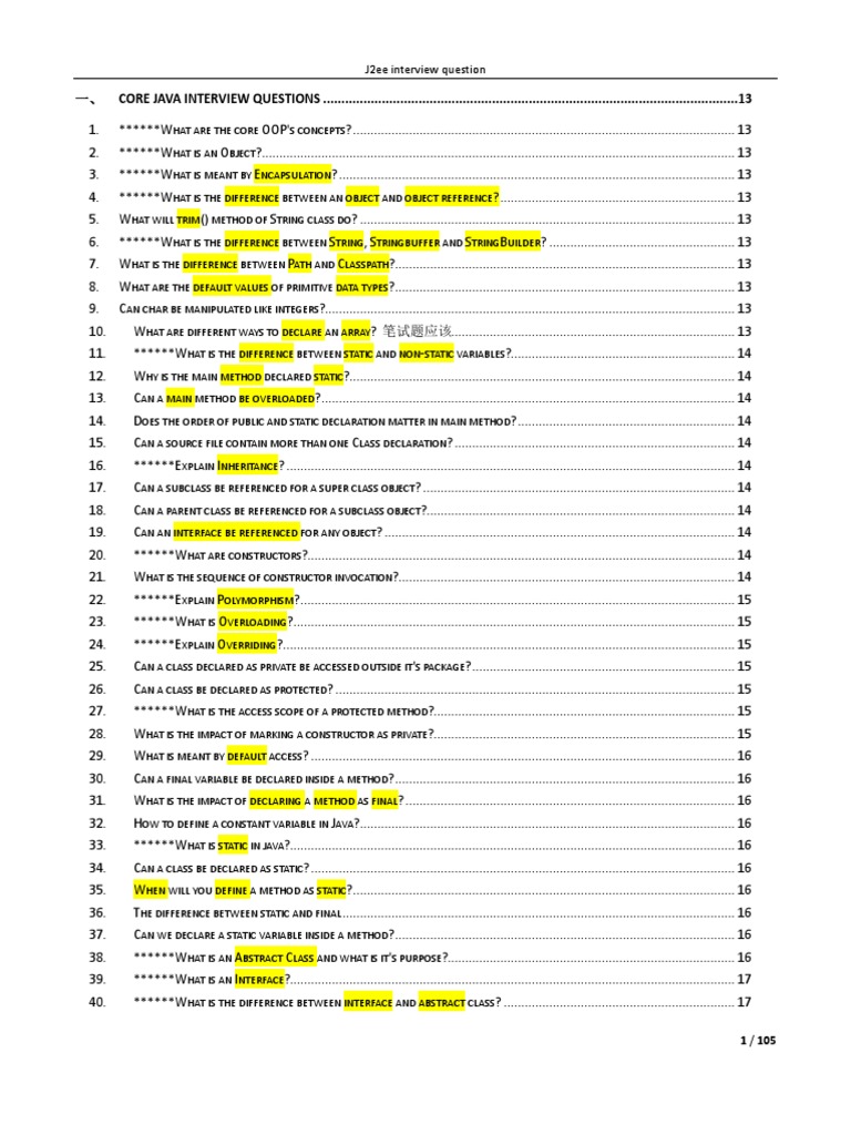 Core Java Interview Questions | PDF | Enterprise Java Beans | Spring Framework