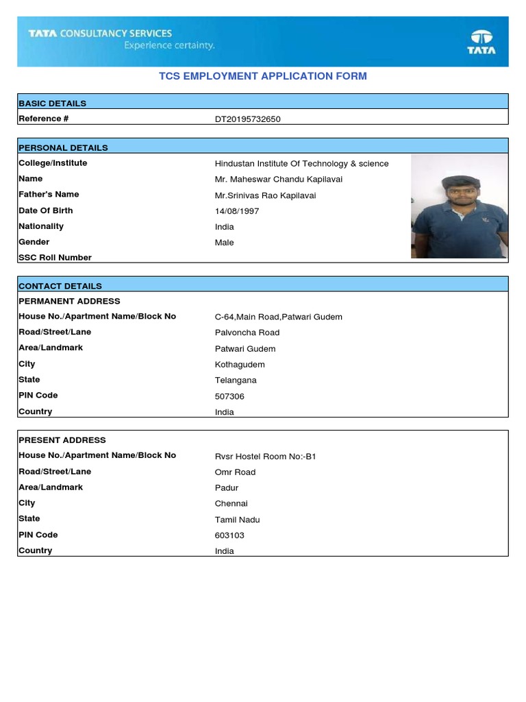 Tcs Employment Application Form | PDF | Government Information | Public Law