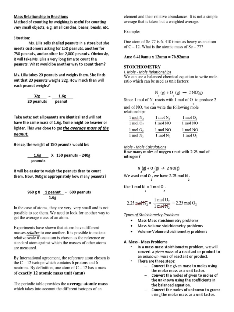 Stoichiometry Handout 6.1 | PDF | Stoichiometry | Mole (Unit)