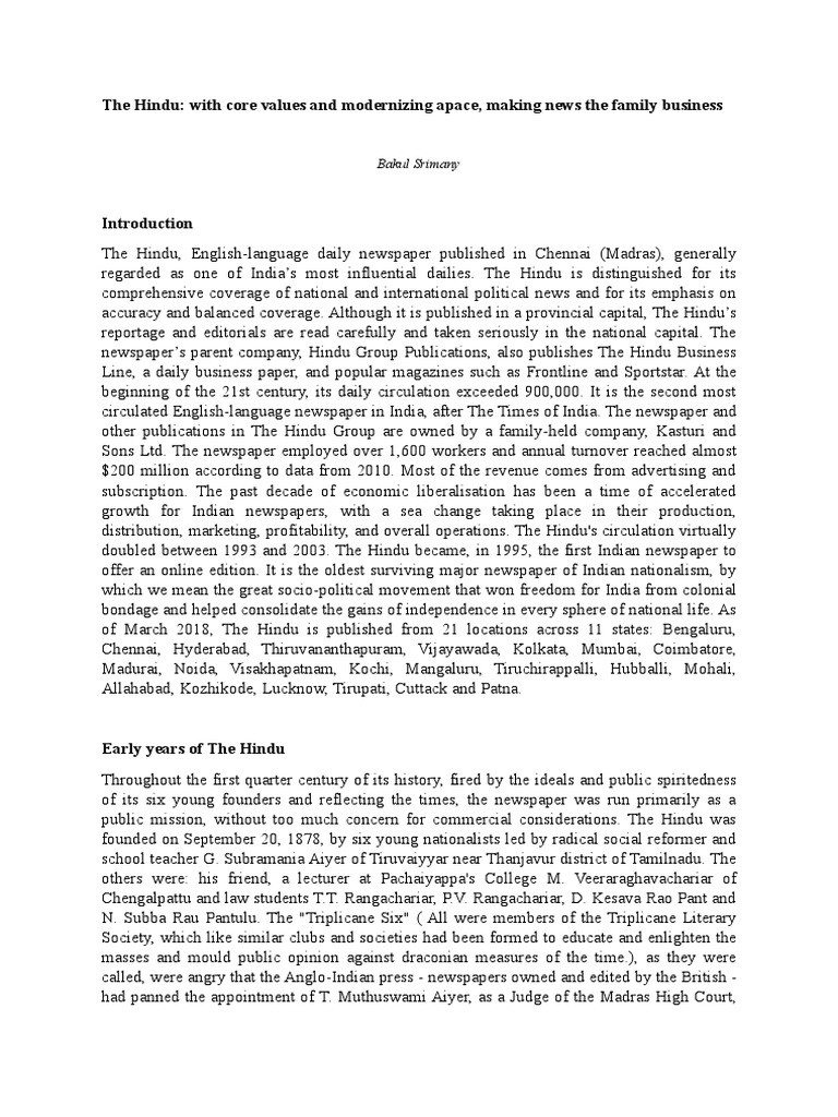 History of The Hindu Newspaper | PDF | News Media | Publishing