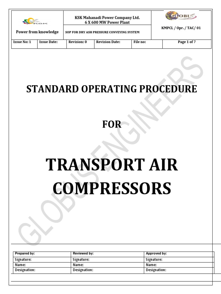 Sop For Ta Compressor | PDF | Manufactured Goods | Energy Technology