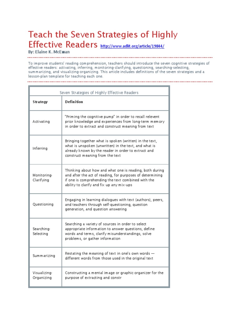 Teach The Seven Strategies of Highly Effective Readers HTTP | PDF ...