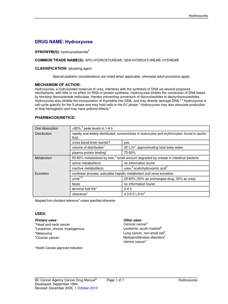 DRUG NAME: Hydroxyurea: Synonym (S) : Common Trade Name (S ...