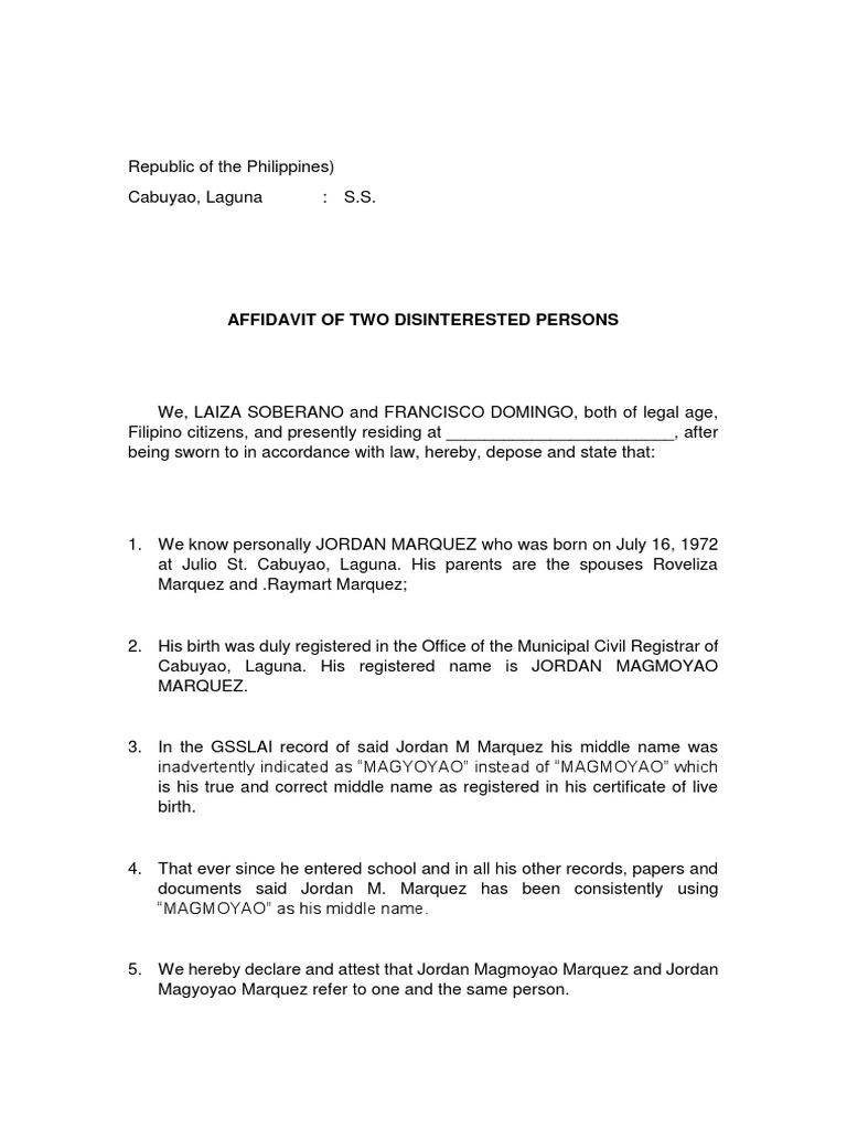 Affidavit of Disinterested Parties | PDF