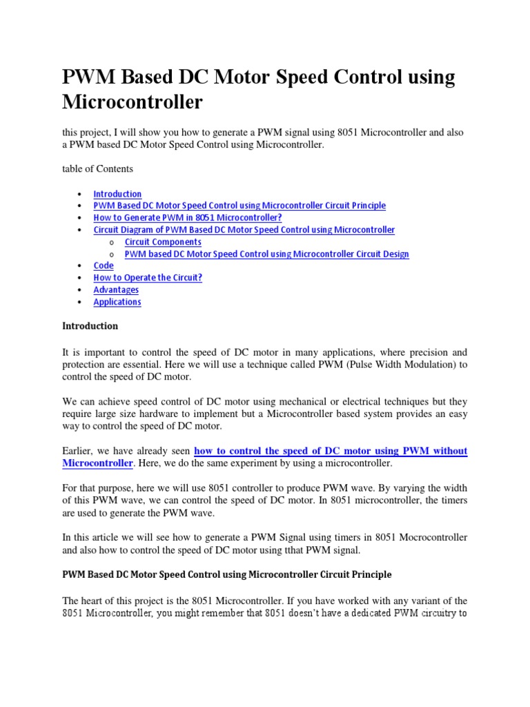 Pwm Based Dc Motor Speed Control Using Microcontroller Pdf Microcontroller Electric Motor 5955