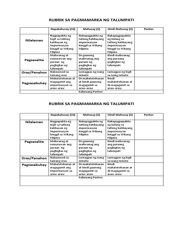 Rubrics Sa Talumpati | PDF