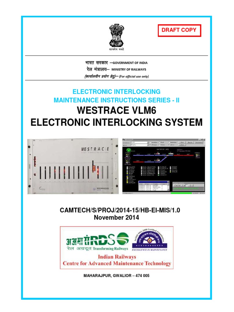 Draft Maintenance Handbook On WESTRACE VLM6 Electronic Interlocking PDF | PDF | Power Supply | Relay