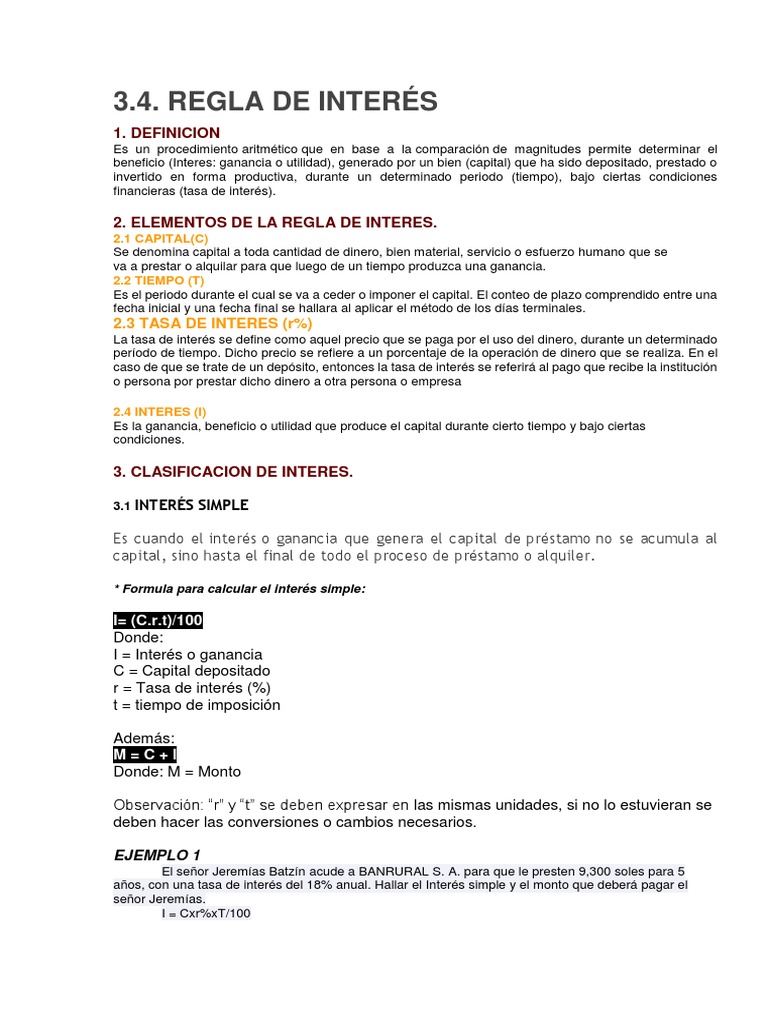 Regla de Interés: Tipos y Cálculos | PDF | Interés | Capital (economía)