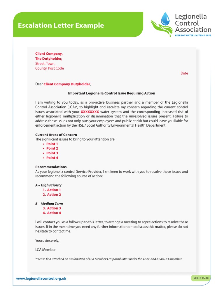 Escalation Letter Example: Client Company, The Dutyholder | PDF ...
