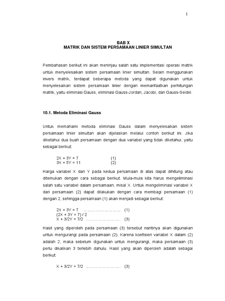 Metoda Eliminasi Gauss dalam Matrik | PDF
