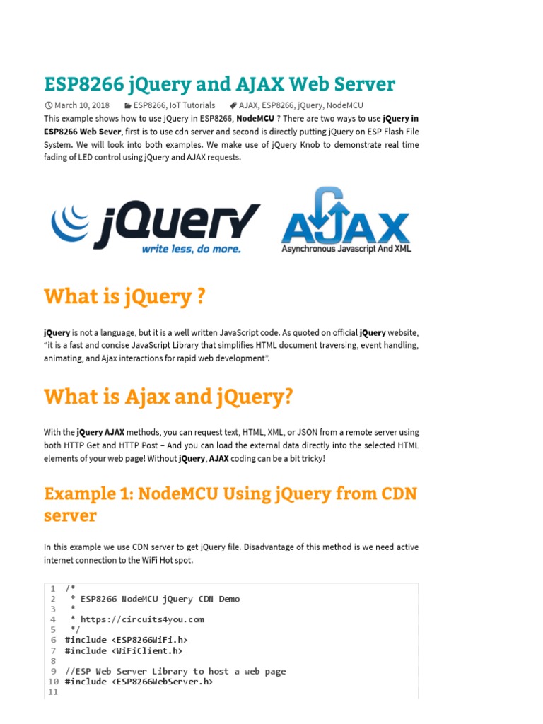 ESP8266 JQuery and AJAX Web Server | PDF | J Query | Ajax (Programming)