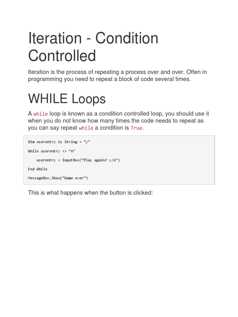 Iteration - Condition Controlled: WHILE Loops | PDF