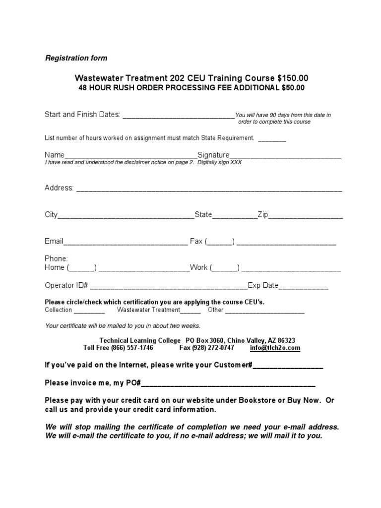 Wastewater Treatment CEU Registration Form | PDF | Clean Water Act | Sewage Treatment