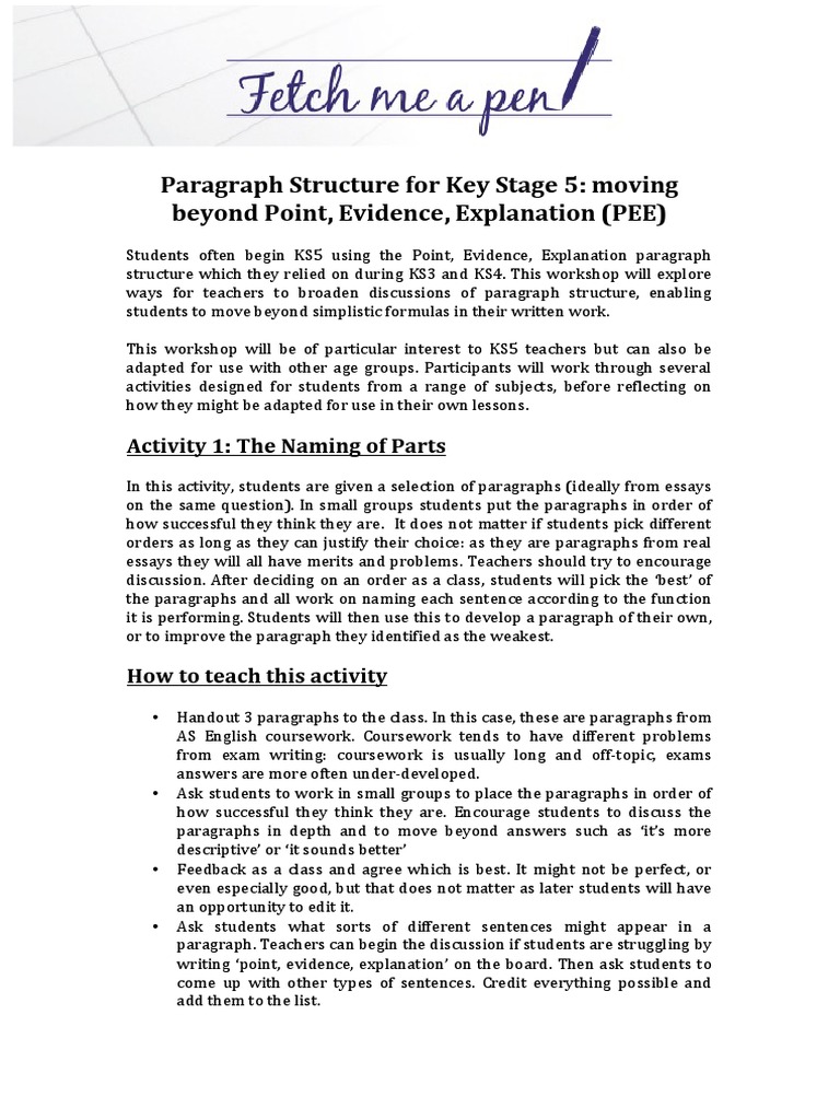 Paragraph Structure For Key Stage 5: Moving Beyond Point, Evidence ...