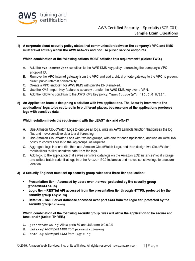 AWS Certified Security - Specialty - Sample Questions | PDF | Amazon ...