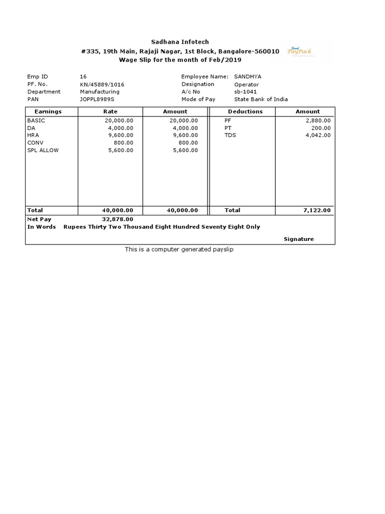 Payslip Format PDF | PDF