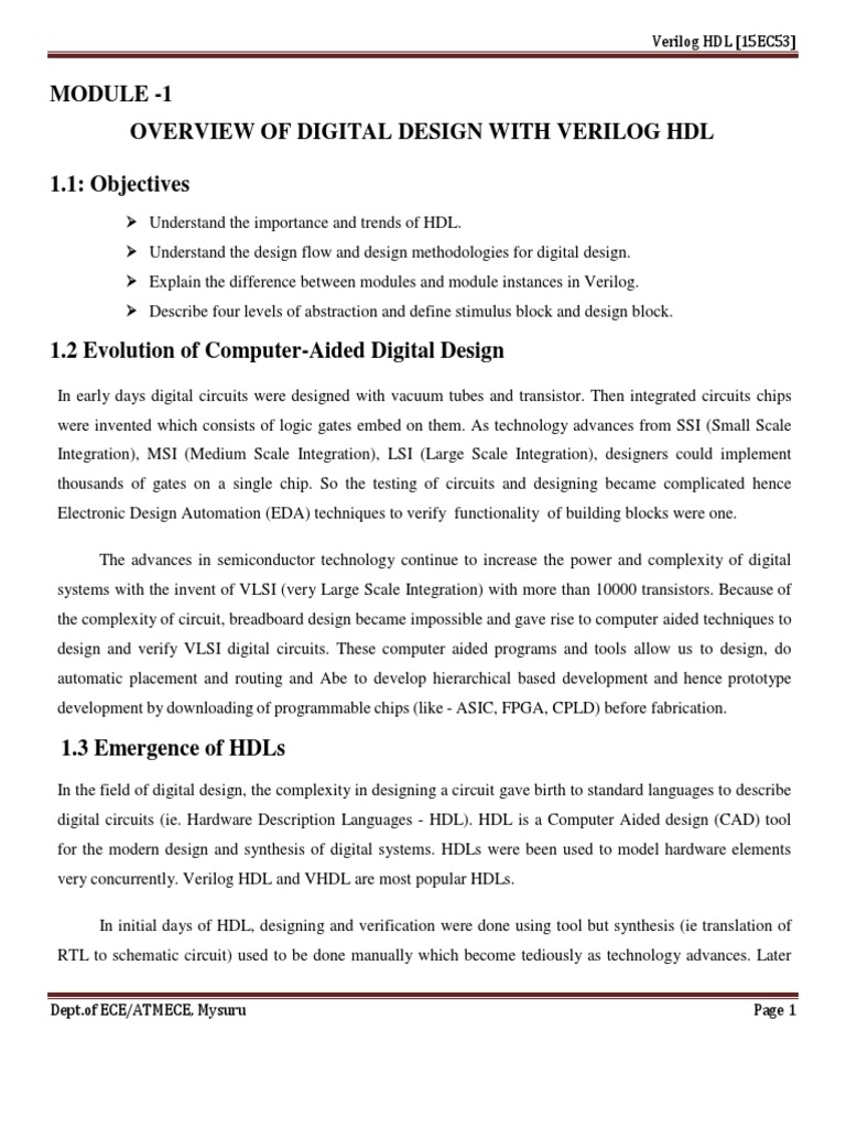 Module 1 PDF | Download Free PDF | Hardware Description Language | Logic Synthesis