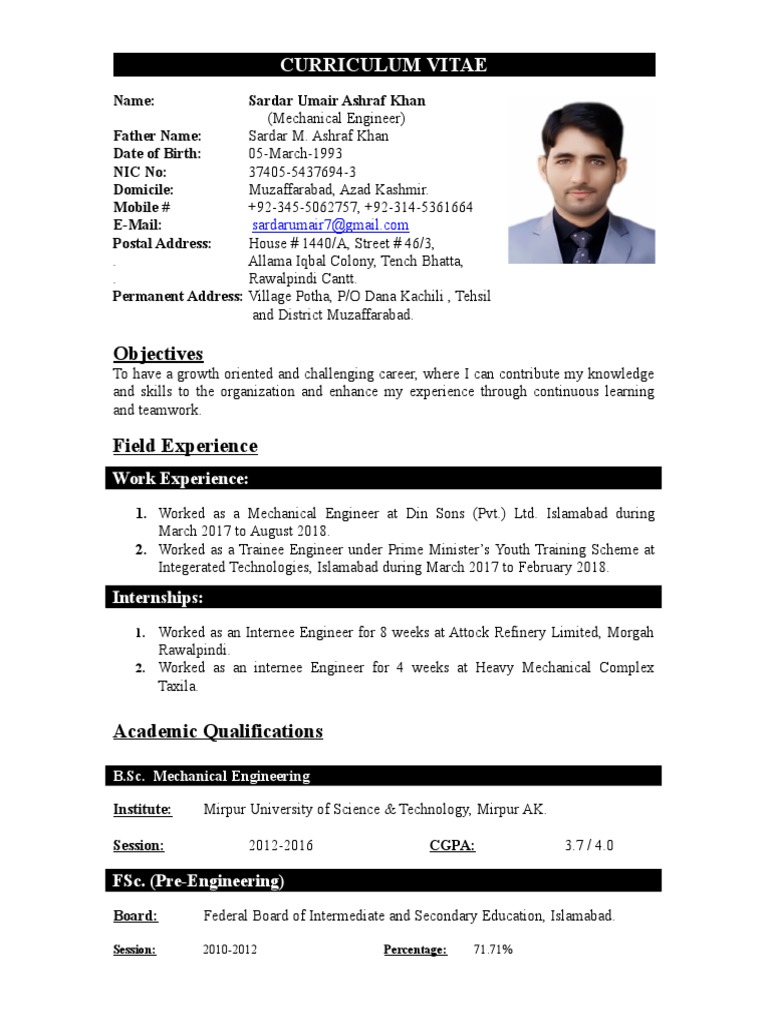 Umair CV Final Kohala | PDF | Hvac | Islamabad