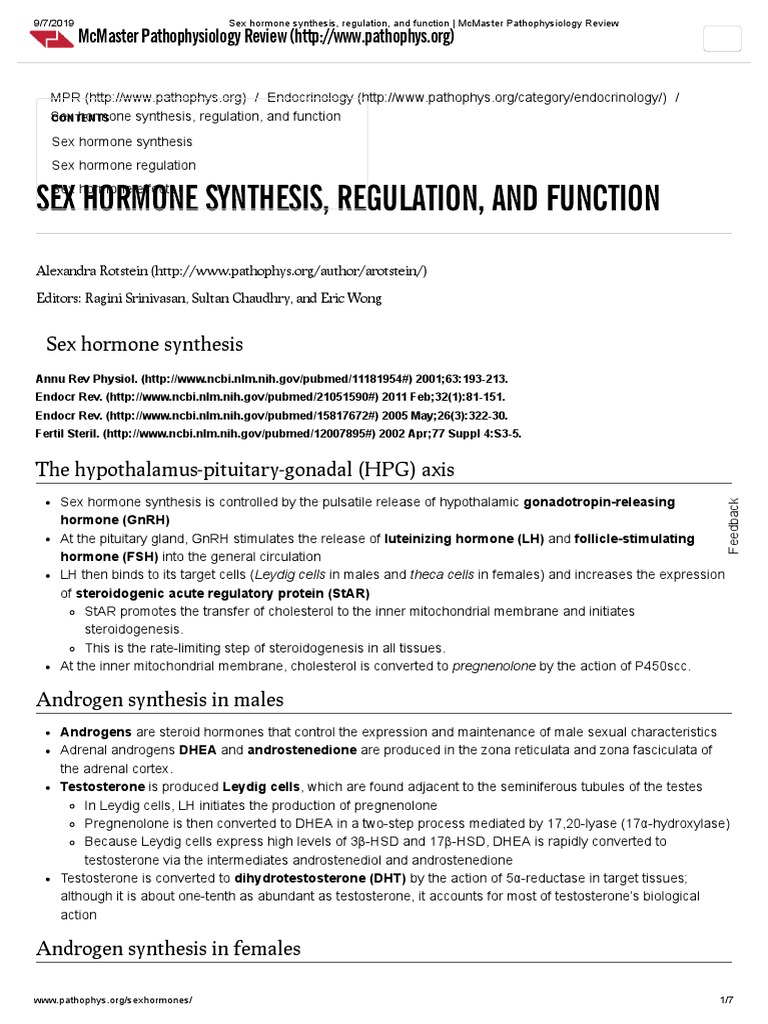 Sex Hormone Synthesis Regulation And Function Mcmaster Pathophysiology Review Pdf 