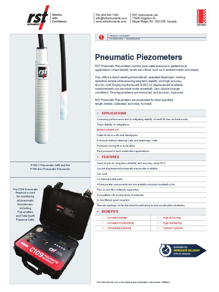Pneumatic Piezometers: TEL 604 540 1100 RST Instruments Ltd. 11545 ...