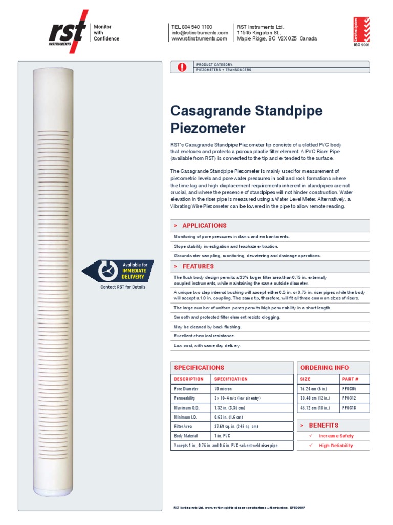 Casagrande Standpipe Piezometer EPB0009P | PDF | Pipe (Fluid Conveyance ...