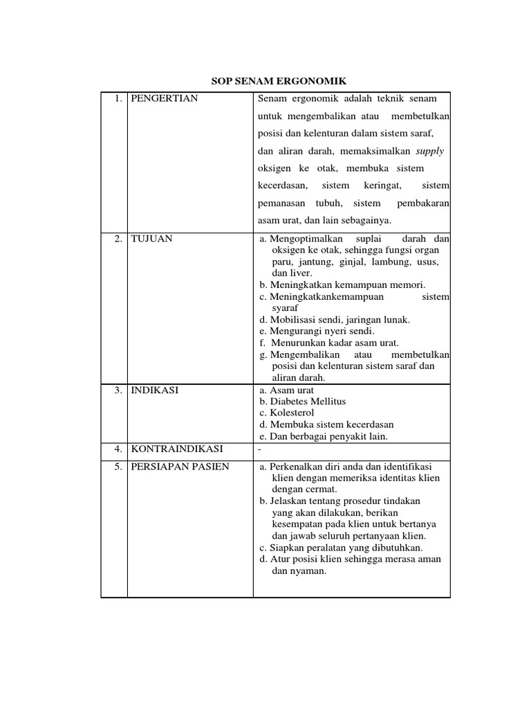 Sop Senam Ergonomik | PDF | Kesehatan Holistik