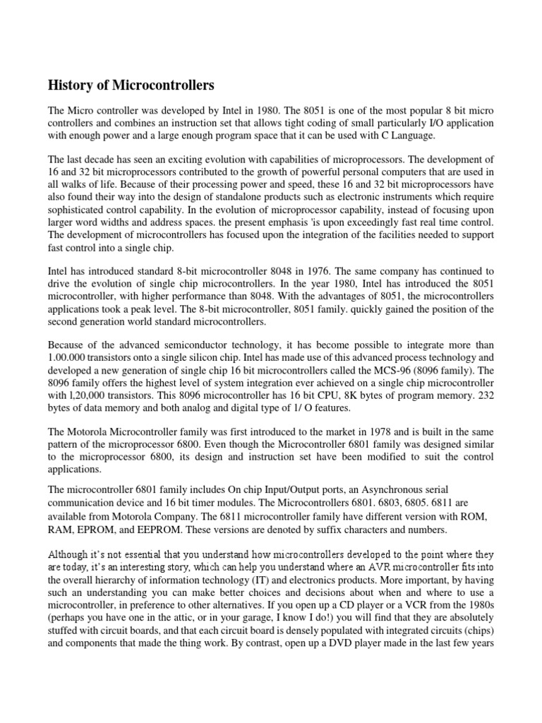 History of Microcontrollers | PDF | Microcontroller | Microprocessor