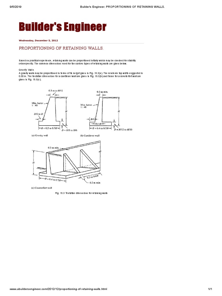Retaining Wall Proportioning Guide | PDF