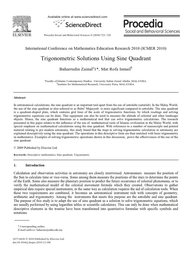 Trigonometric Solutions Using Sine Quadrant PDF | PDF | Trigonometric ...