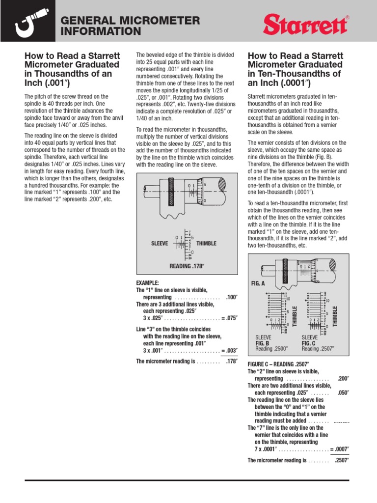 How to Read a Starrett Micrometer | PDF | Tools | Teaching Mathematics