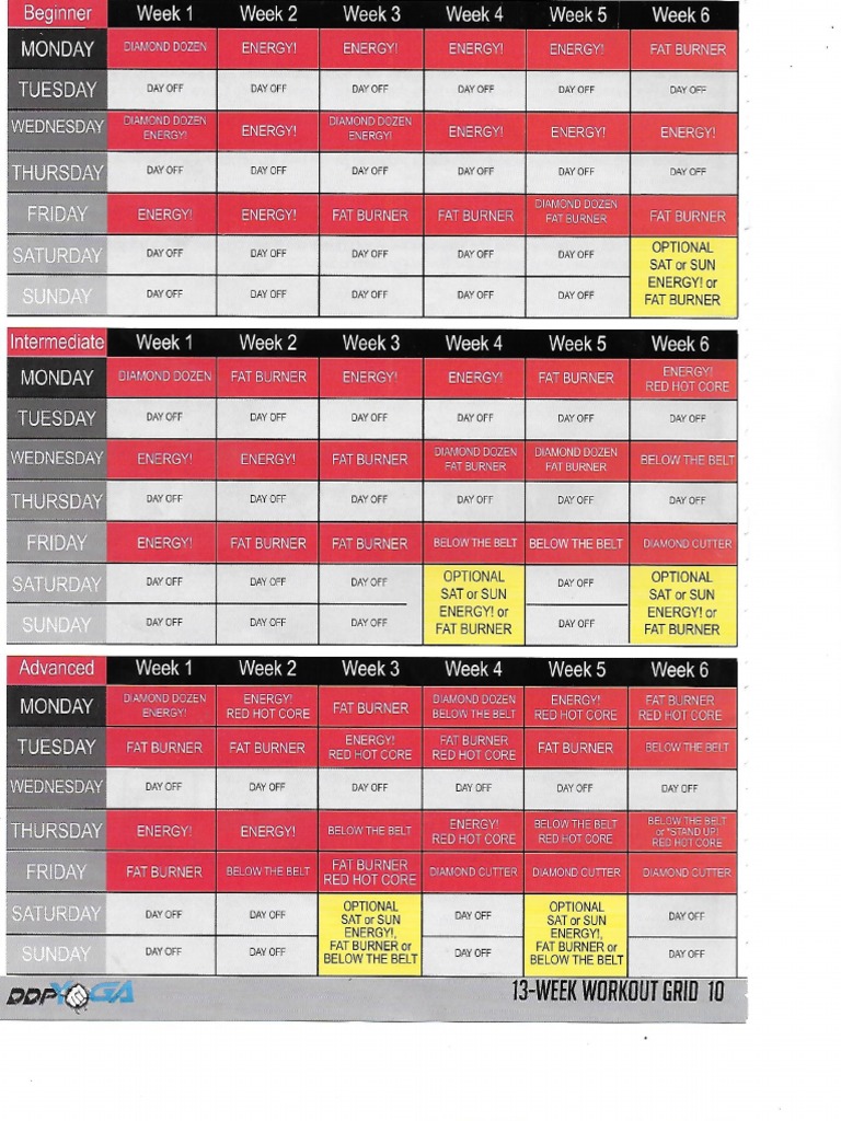 DDPY WorkOut Schedule Beginner Intermediate Advance Page 1 PDF | PDF