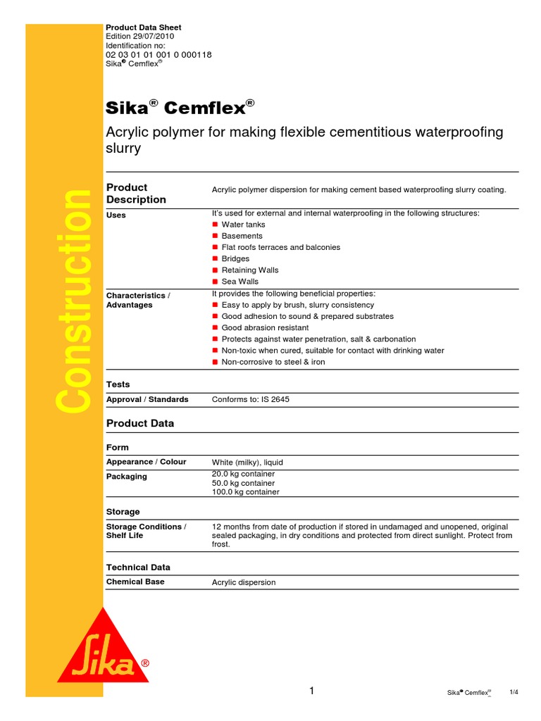 Sika Cemflex: Acrylic Polymer For Making Flexible Cementitious ...
