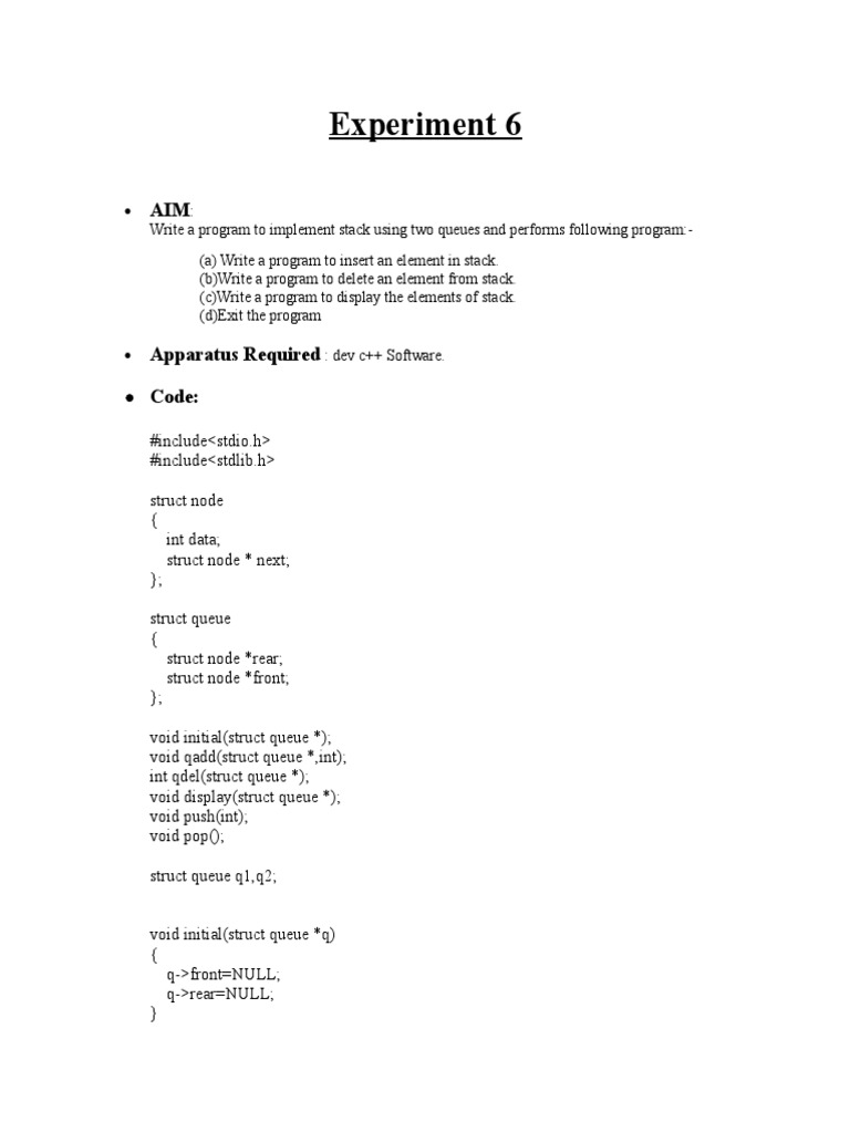 Stack Using Two Queue Pdf Computer Data Computer Science