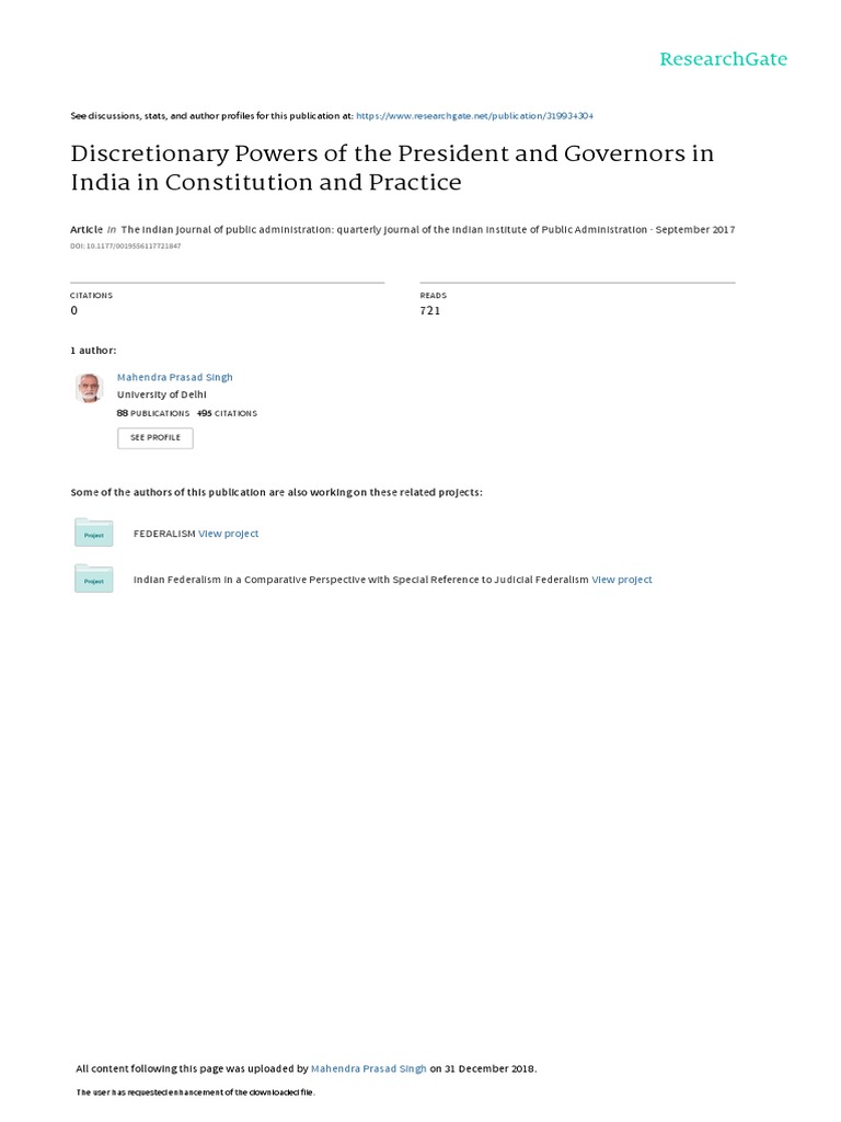 Discretionary Powers Of The President And Governor Pdf Indian National Congress Government 