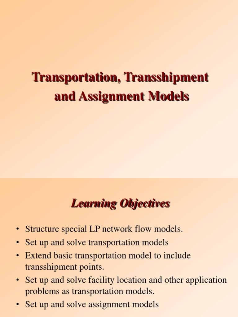 Transportation, Transshipment and Assignment Models | PDF ...