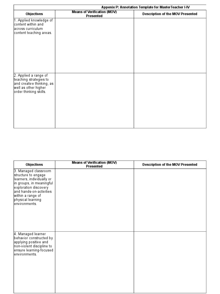Annotation For Master Teacher I-IV | PDF | Art