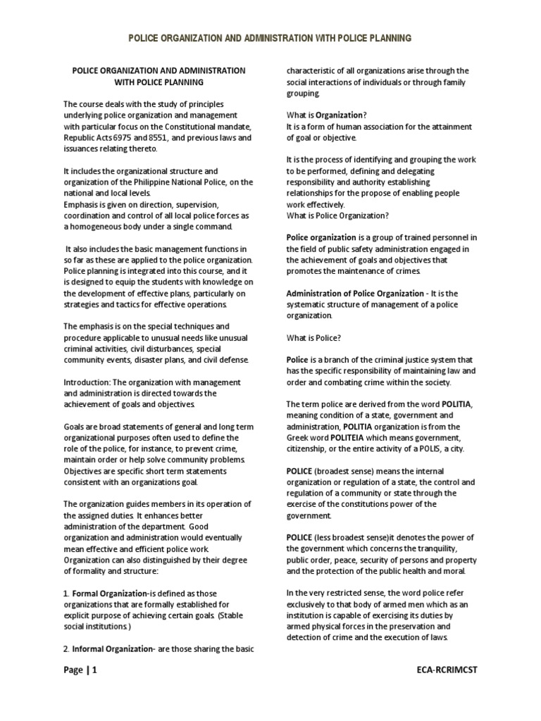 Police Organization and Administration With Police Planning | PDF ...