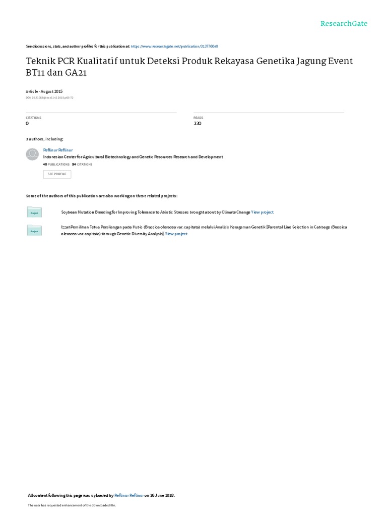 Teknik PCR Kualitatif Untuk Deteksi Produk Rekayasa Genetika Jagung Event BT11 Dan GA21 | PDF ...