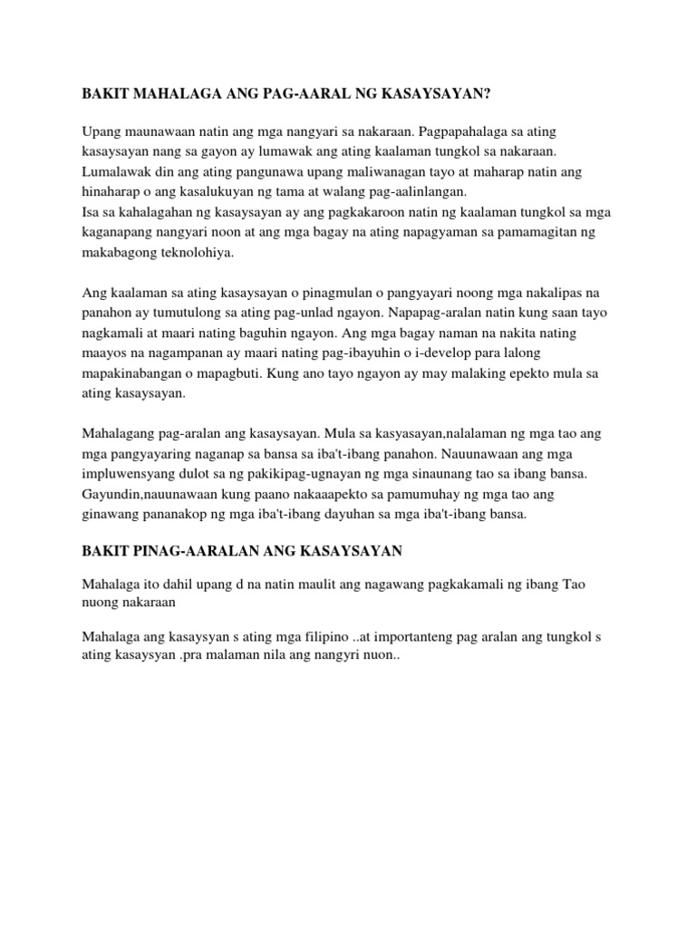 Kahalagahan NG Kasaysayan | PDF