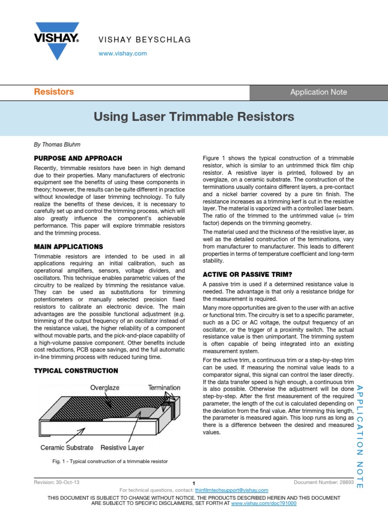 Using Laser Trimmable Resistors | Download Free PDF | Resistor ...