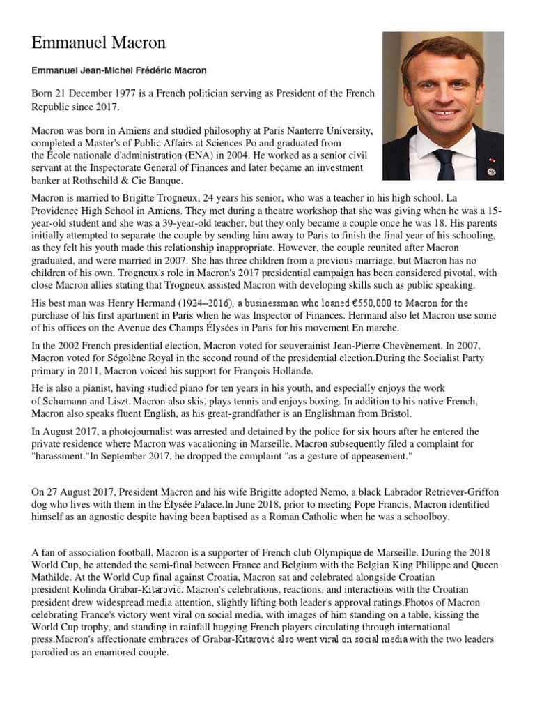 A Biography of Emmanuel Macron, President of France | PDF | Clothing ...