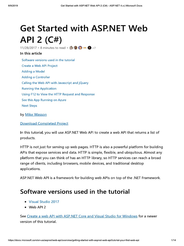 Get Started With ASP - Net Web API 2 (C#) - ASP - Net 4.x | PDF