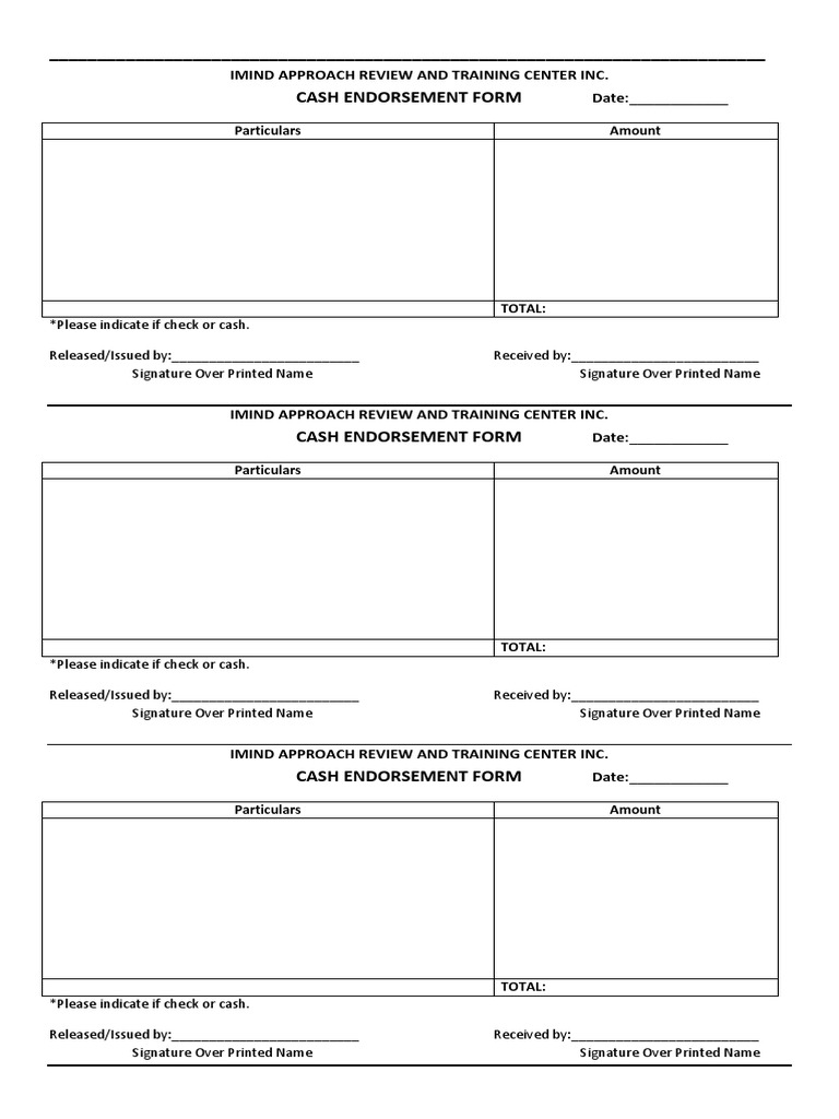 Cash Endorsement Form | PDF