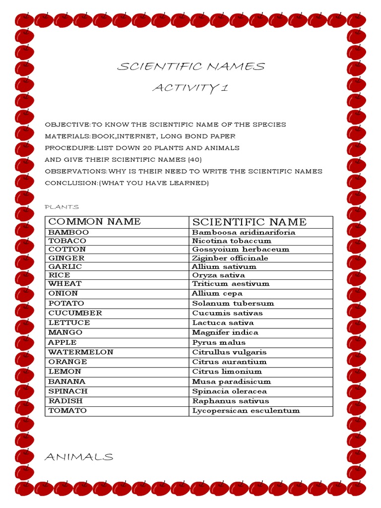 Scientific Names: Activity 1 | Download Free PDF | Plants | Nature