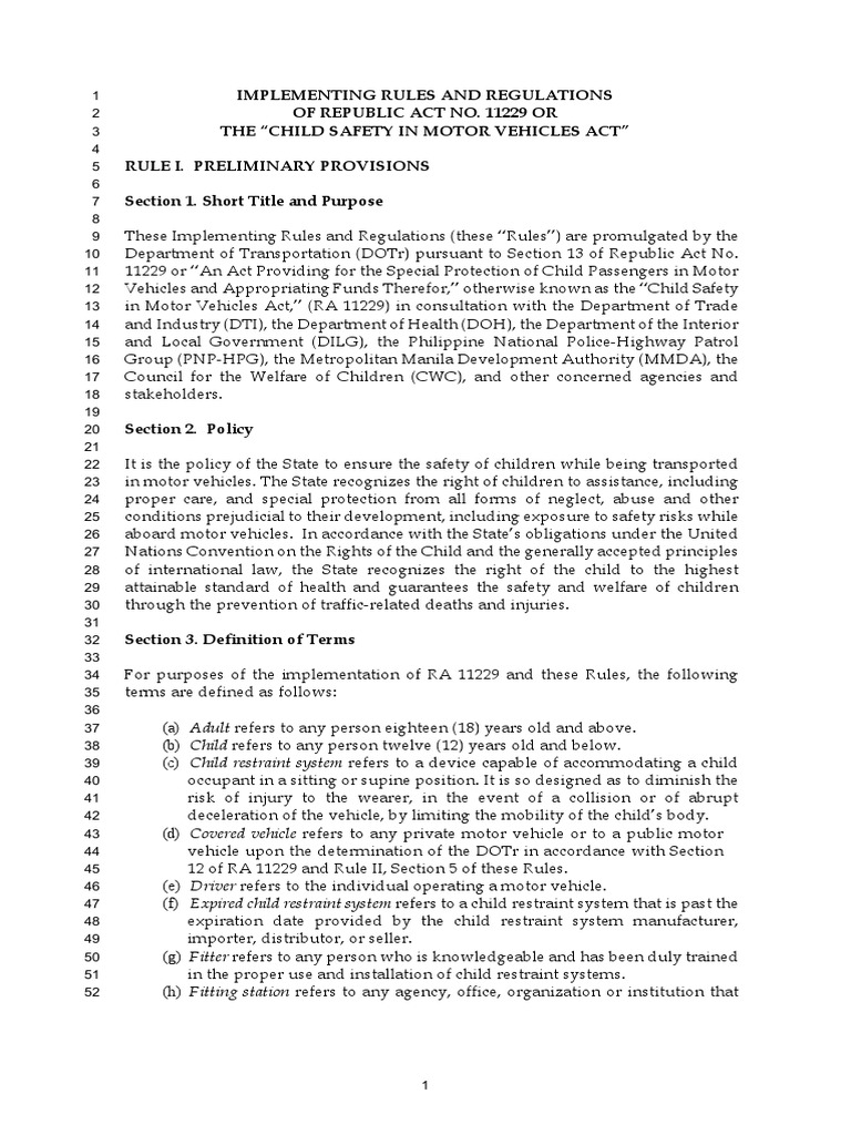 Draft IRR of RA 11229 | Download Free PDF | Child Protection | Seat Belt