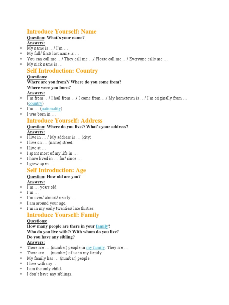 Introduce Yourself: Name: Country Nationality | PDF