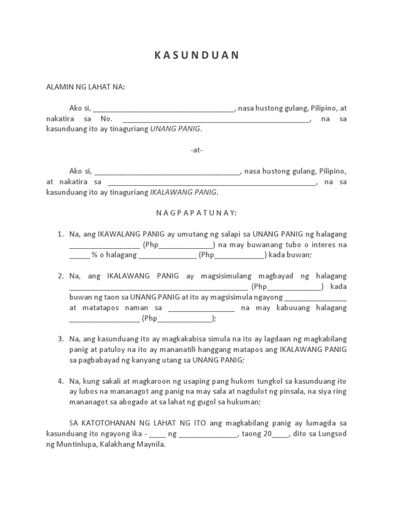 Kasunduan Sa Pag Utang. Blank | PDF