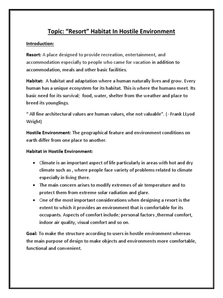 Synopsis - Habitat in Hostile Environment | PDF | Habitat | Natural ...