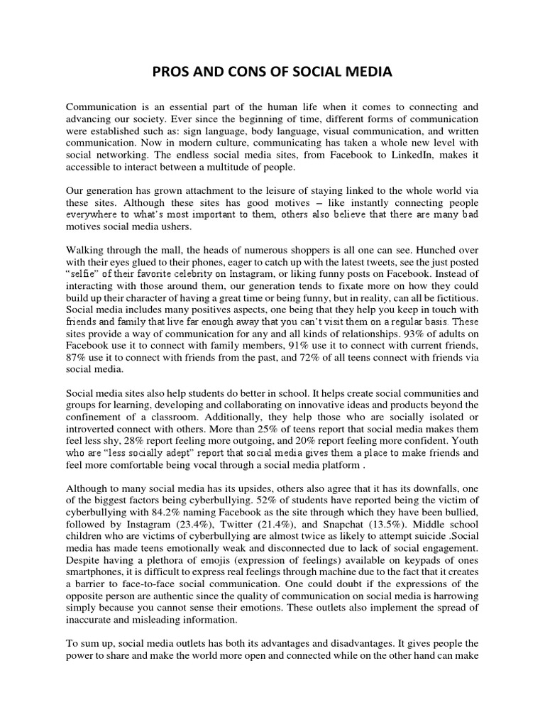 Pros and Cons of Social Media | PDF | Cyberbullying | Social Media