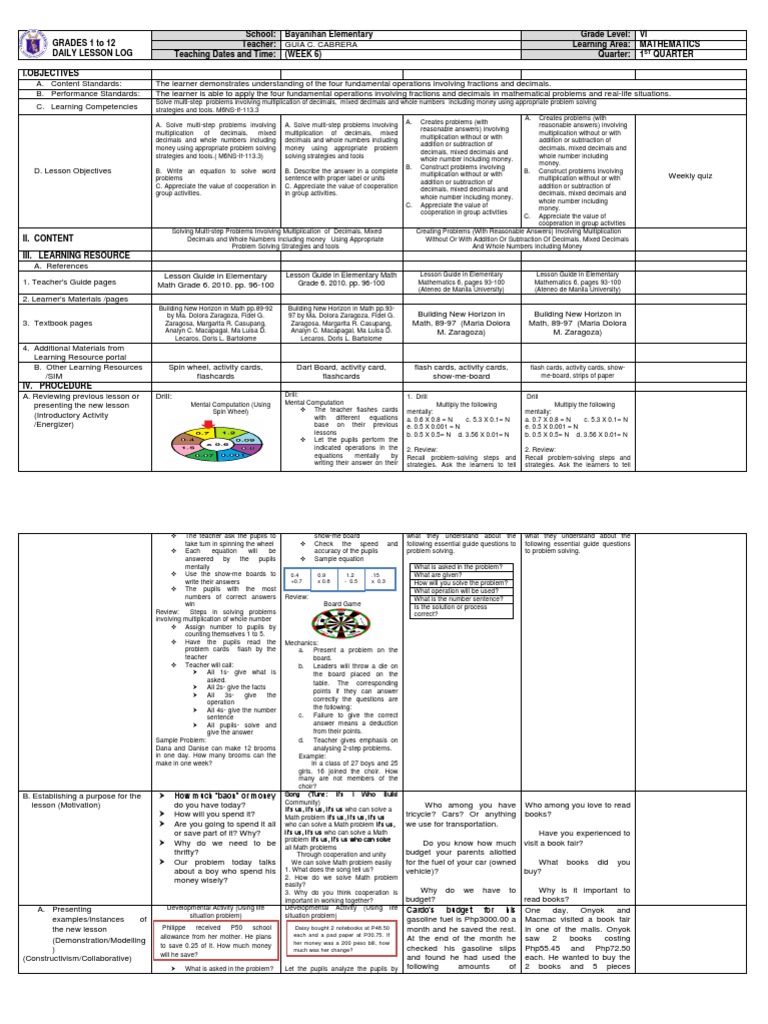 Lesson Guide in Elementary Math Grade 6. 2010. Pp. 96-100 | PDF ...